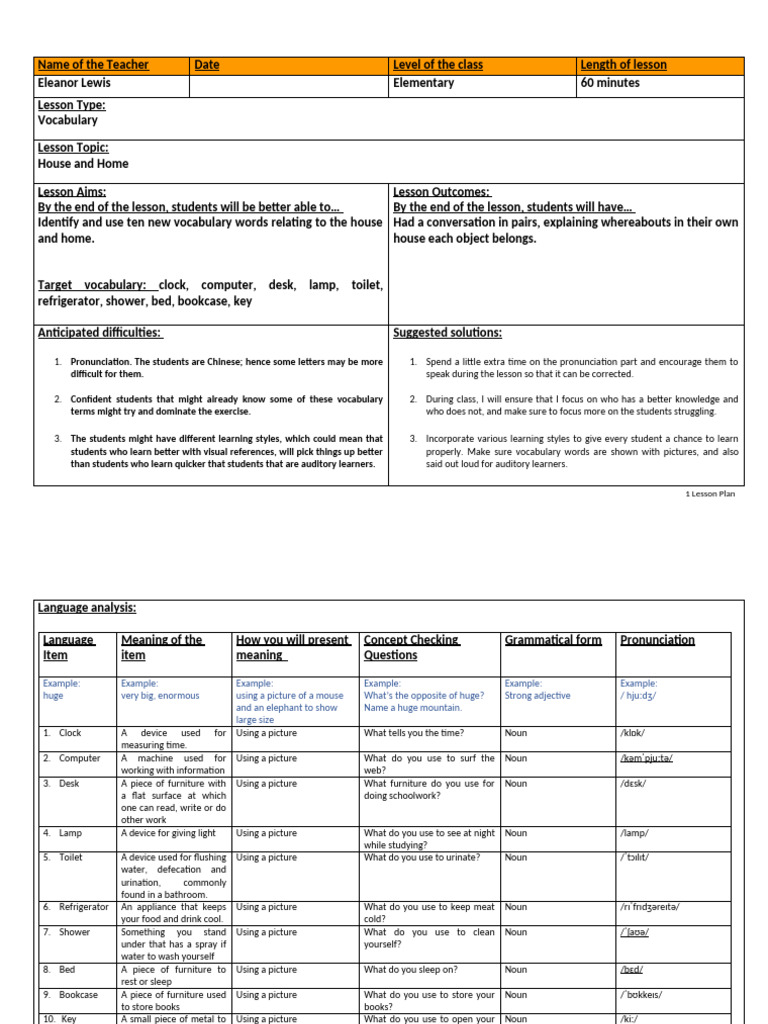Vocabulary Lesson Plan | PDF | Vocabulary | Lesson Plan