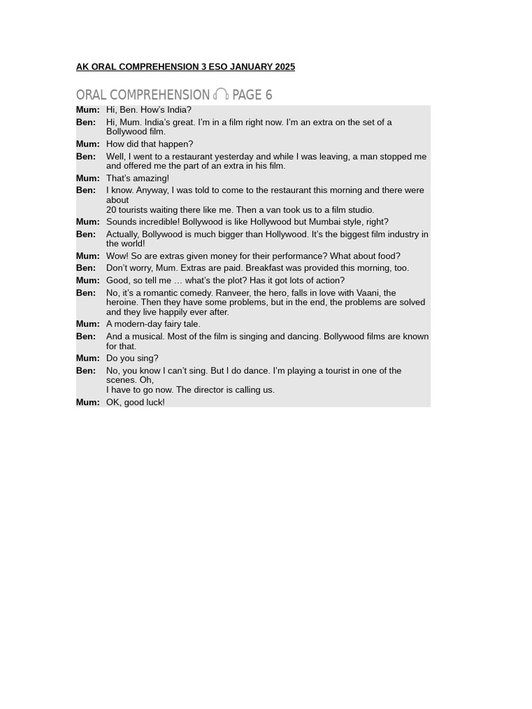 Ak Oral Comprehension 3 Eso January 2025 | PDF