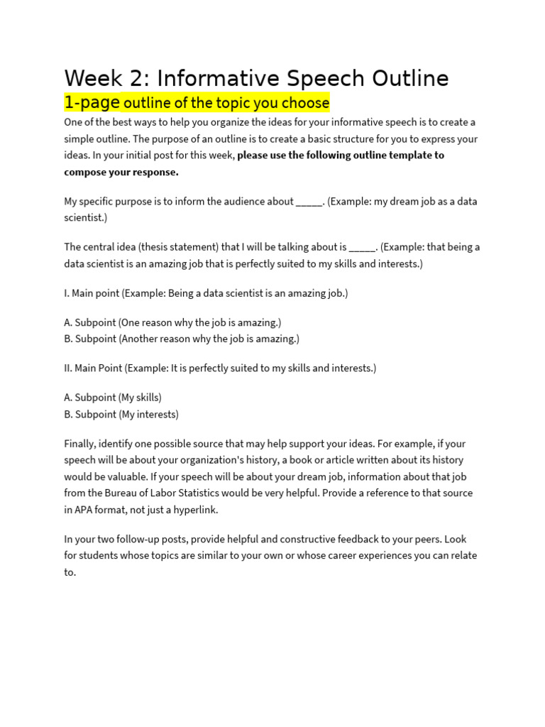 Informative Speech Outline Template | PDF