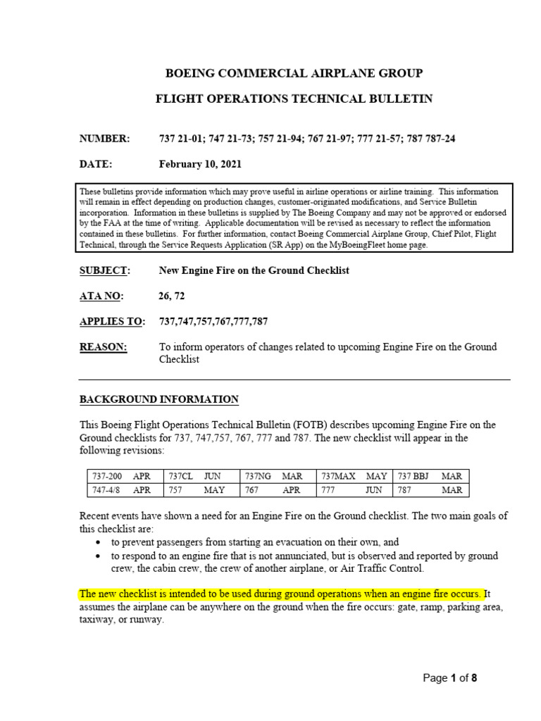 737 Engine Fire Ground Checklist | PDF | Air Traffic Control | Aircraft