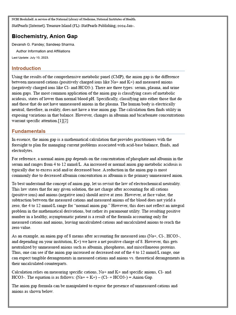 Understanding Anion Gap in Metabolic Acidosis | PDF