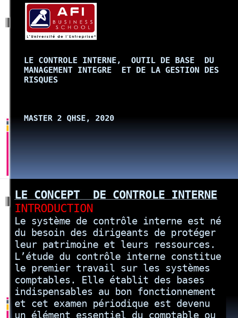 Le Controle Interne | PDF | Contrôle interne | Gestion des risques