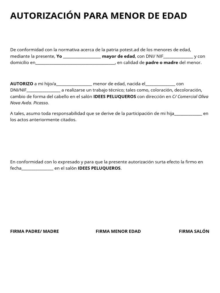 Autorización para Menor de Edad | PDF