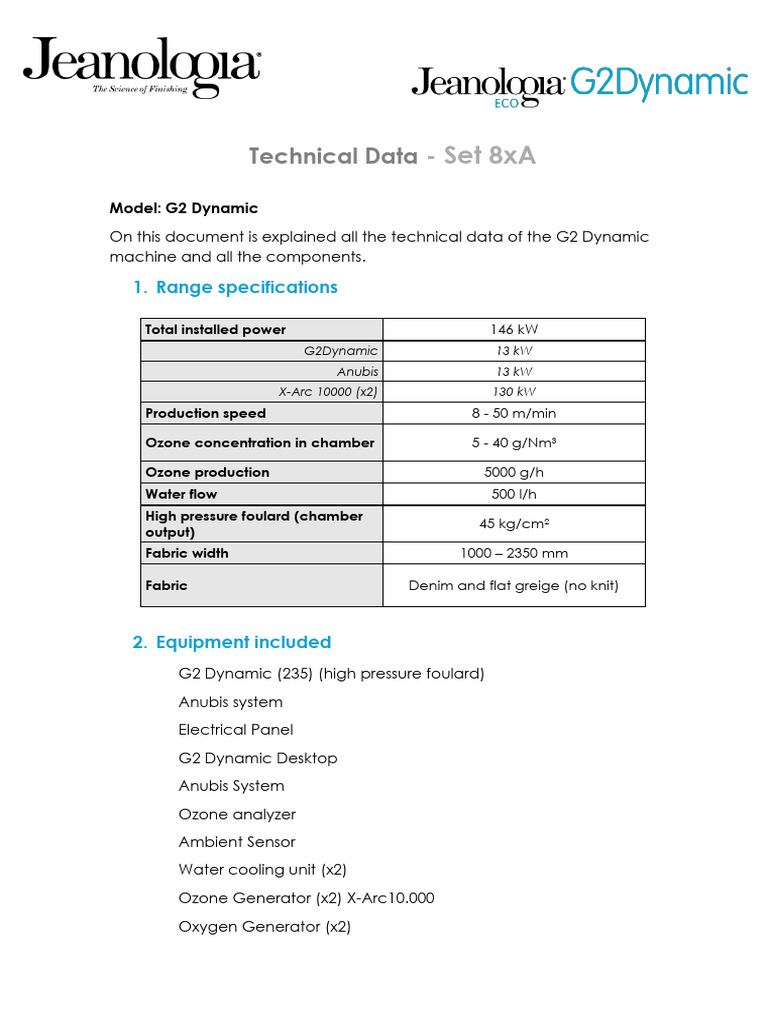 G2 Dynamic - Set 8xa - Technical Data | PDF | Ozone | Manufactured Goods