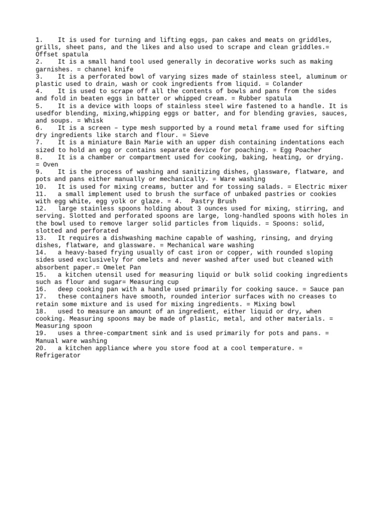 Tools, Kitchen Utensils Quiz | PDF | Cookware And Bakeware | Kitchen ...