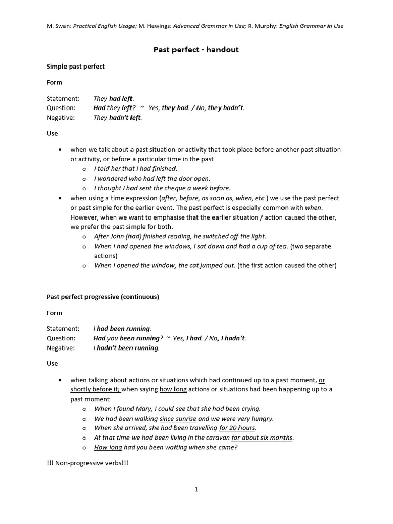 Past perfect - handout | PDF | English Grammar | Grammar