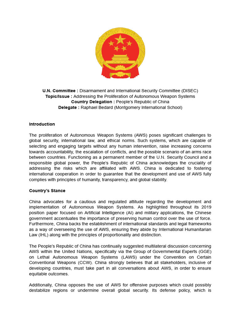 PP China Disarmament and International Security Committee (DISEC) | PDF ...