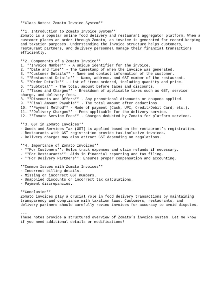 Zomato Invoice System | PDF