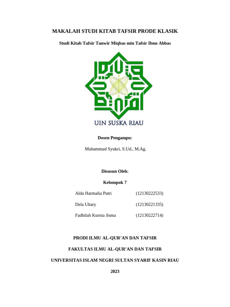 KEL_7 (STUDI KITAB TAFSIR PRODE KLASIK) | PDF