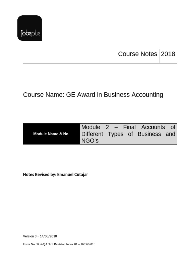 Course Notes Module 2 GE Award in Business Accounting | PDF | Debits ...