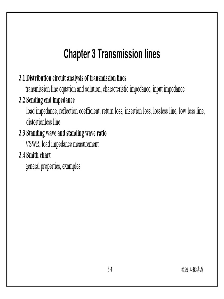 Transmission Lines, VSWR and Smith Chart | PDF | Transmission Line ...