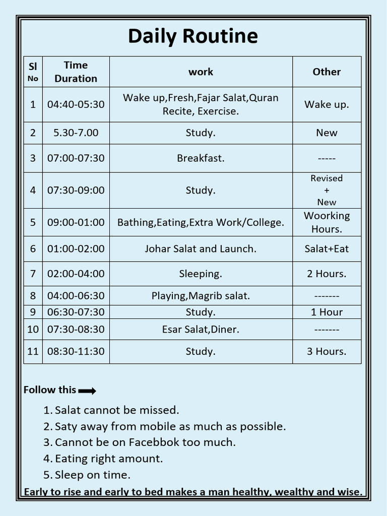 Daily Routine for Health and Success | PDF