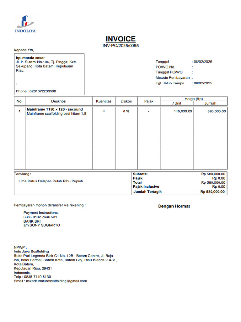 Inv Sal Inv-Po 2025 0055 | PDF