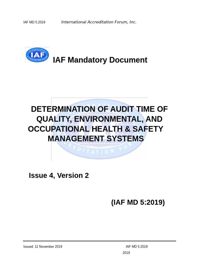 IAF MD 5:2019 Audit Time Guidelines | PDF | Audit | Business
