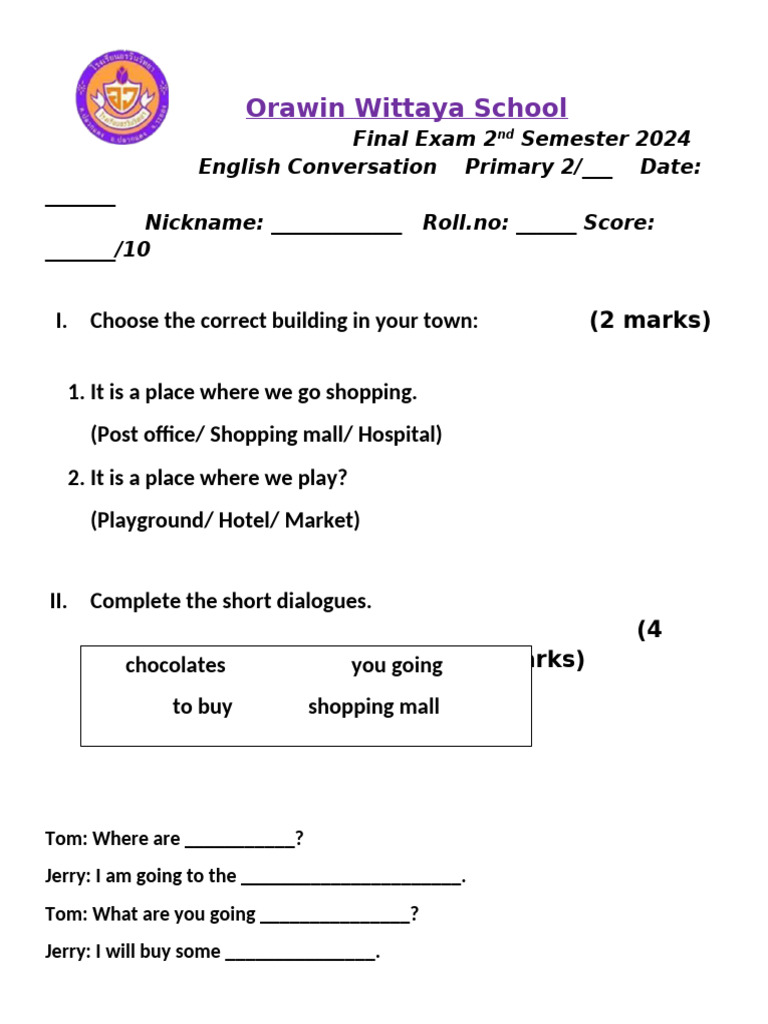 Primary 2 - 2-5final Exam 2nd Sem | PDF