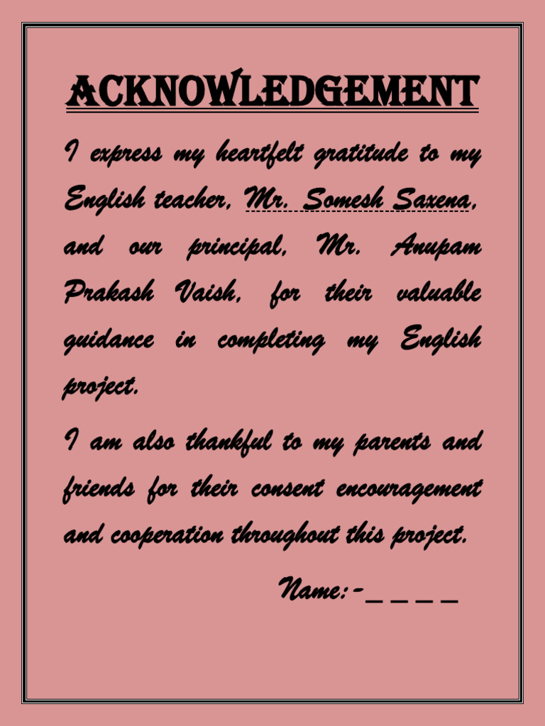 English Project Acknowledgment & Certificate | PDF