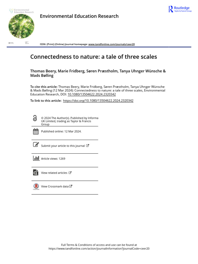 Connectedness to nature a tale of three scales | PDF | Methodology ...