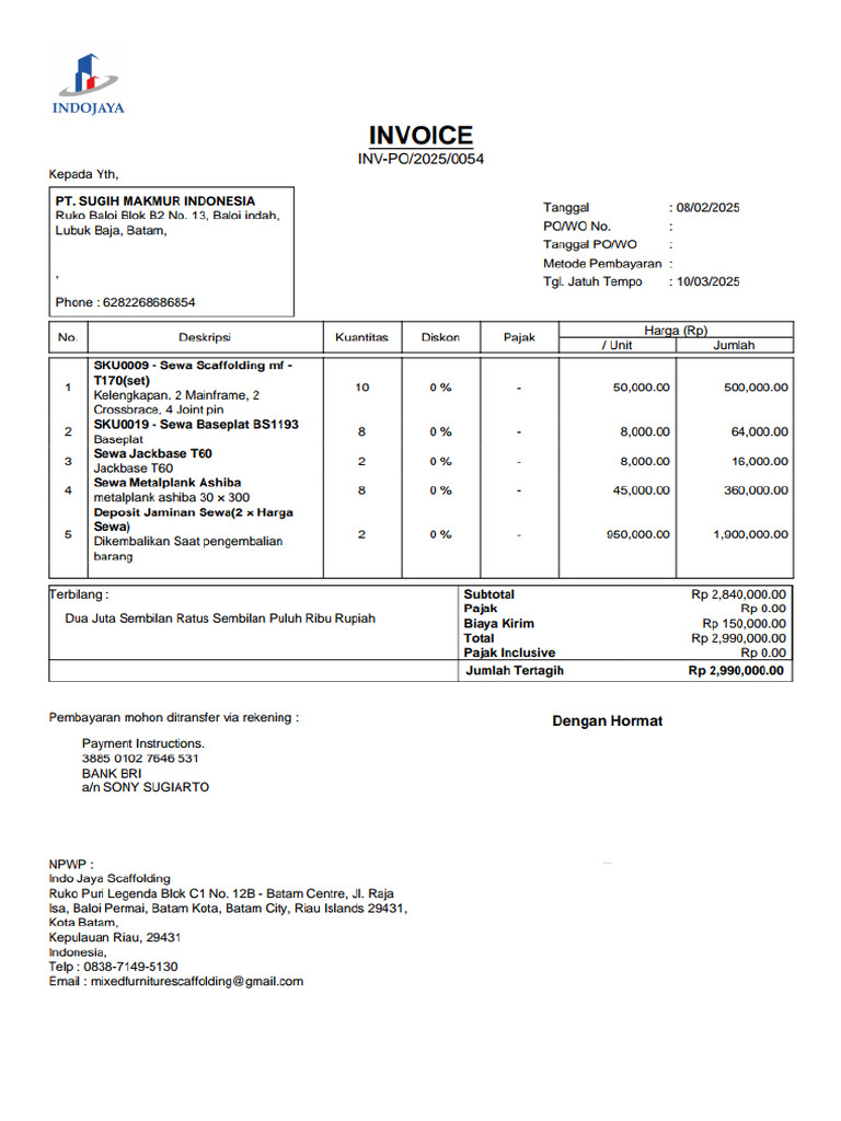 Inv Sal Inv-Po 2025 0054 | PDF