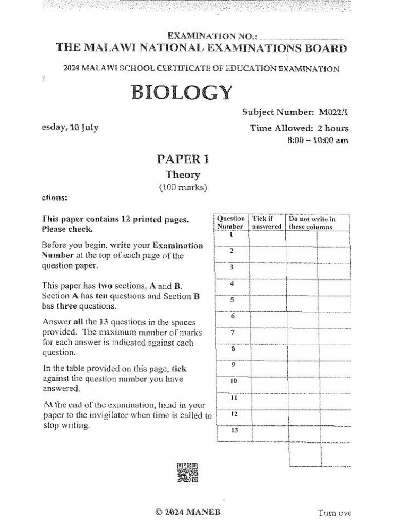 Biology Msce Paper L 2024 | PDF