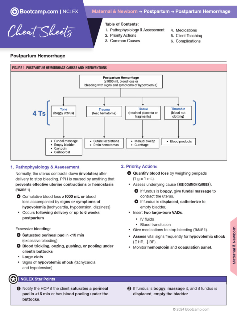 Postpartum Hemorrhage Cheat Sheet | PDF | Bleeding | Postpartum Period