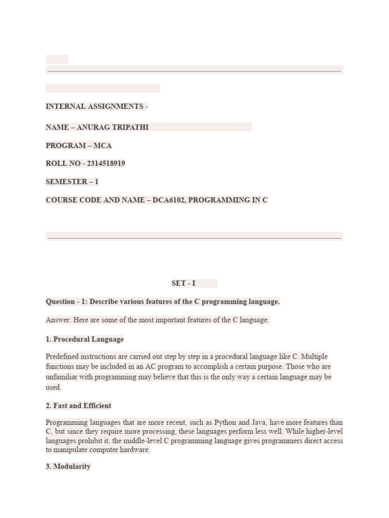 Assignments Programming in C | PDF | Parameter (Computer Programming ...