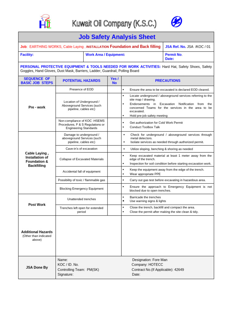 Jsa - Earth Works, Cable Laying Installation of Foundation and Back Filling | PDF | Trench ...
