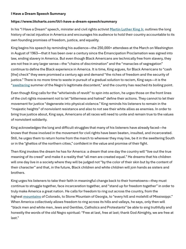 I Have a Dream Speech Overview | PDF | Society Of The United States