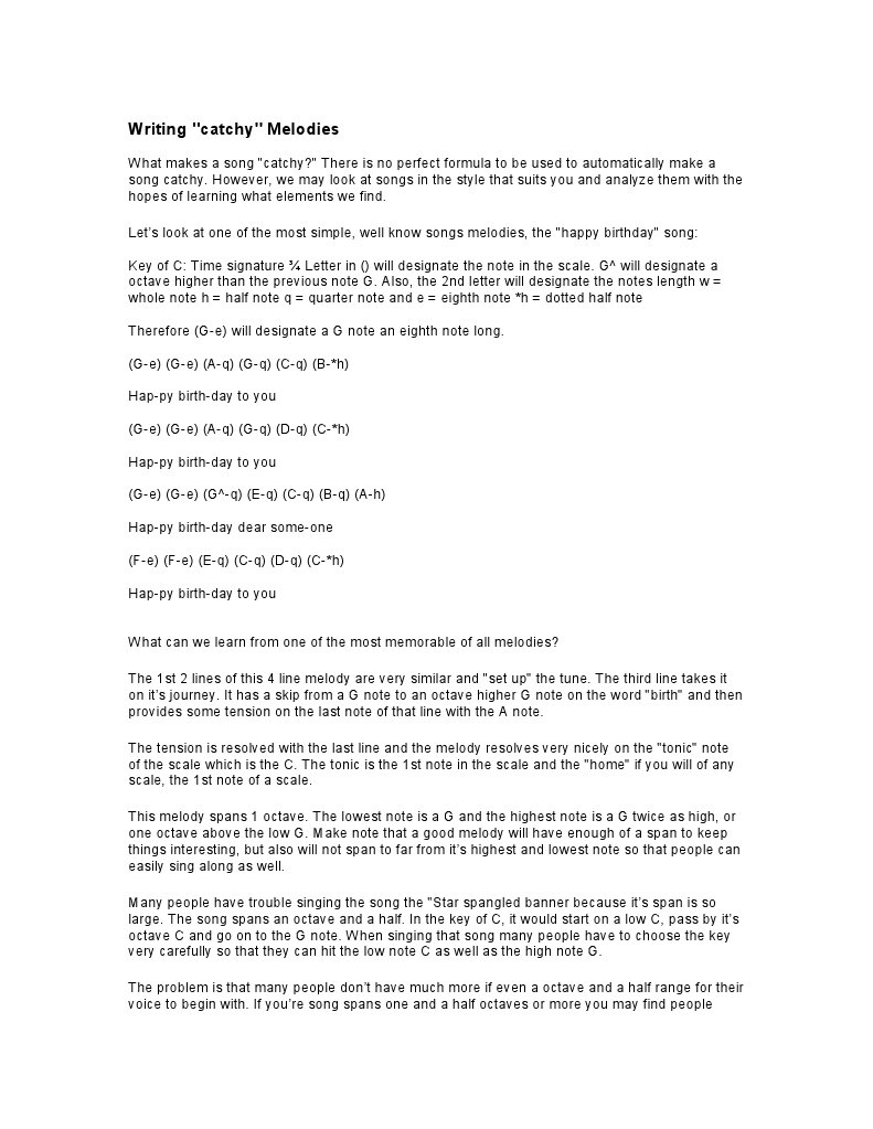 Writing Catchy Melody | PDF | Scale (Music) | Musical Compositions
