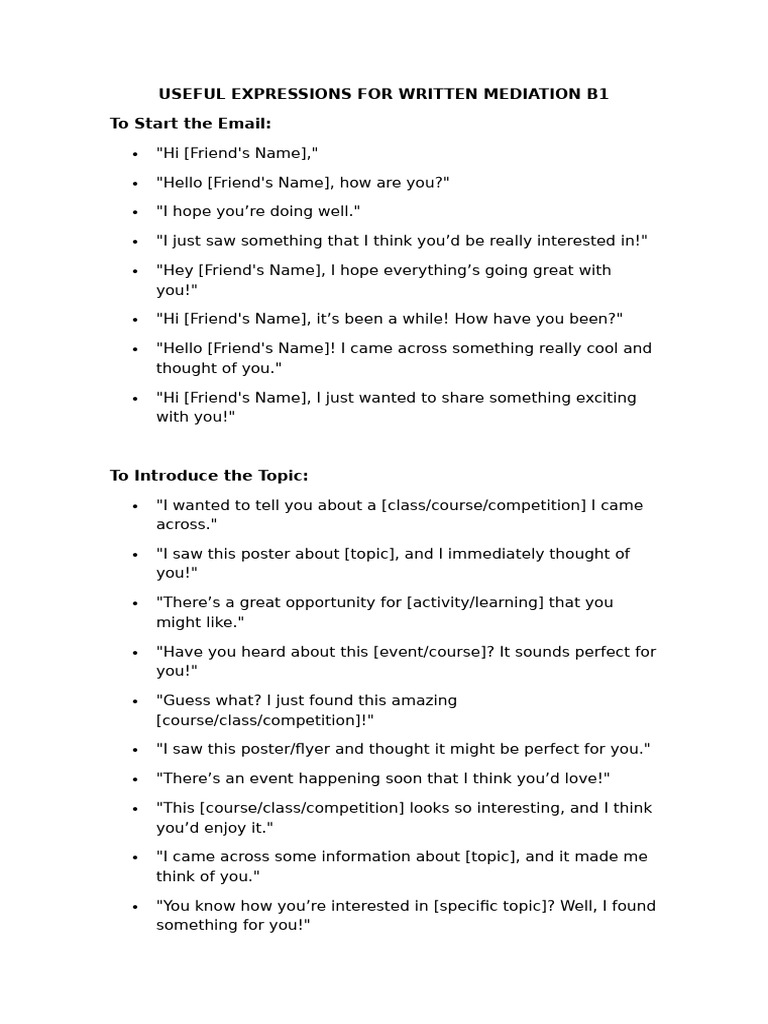 Useful Expressions For Written Mediation b1 | PDF