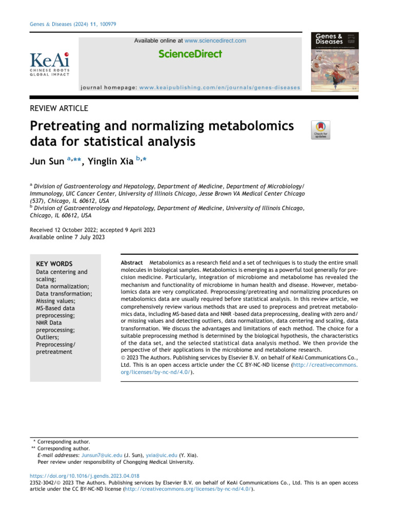 Pretreating and Normalizing Metabolomics Data For Statistical Analysis ...
