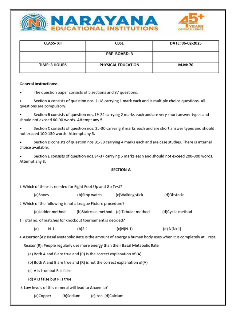 Pre Board 3-Phy Edu (1) 06-02-2025 | PDF | Force | Heart
