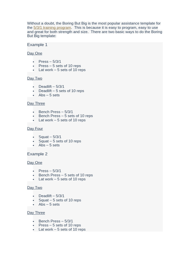 Boring But Big 5/3/1 Training Guide | PDF | Weight | Physical Fitness