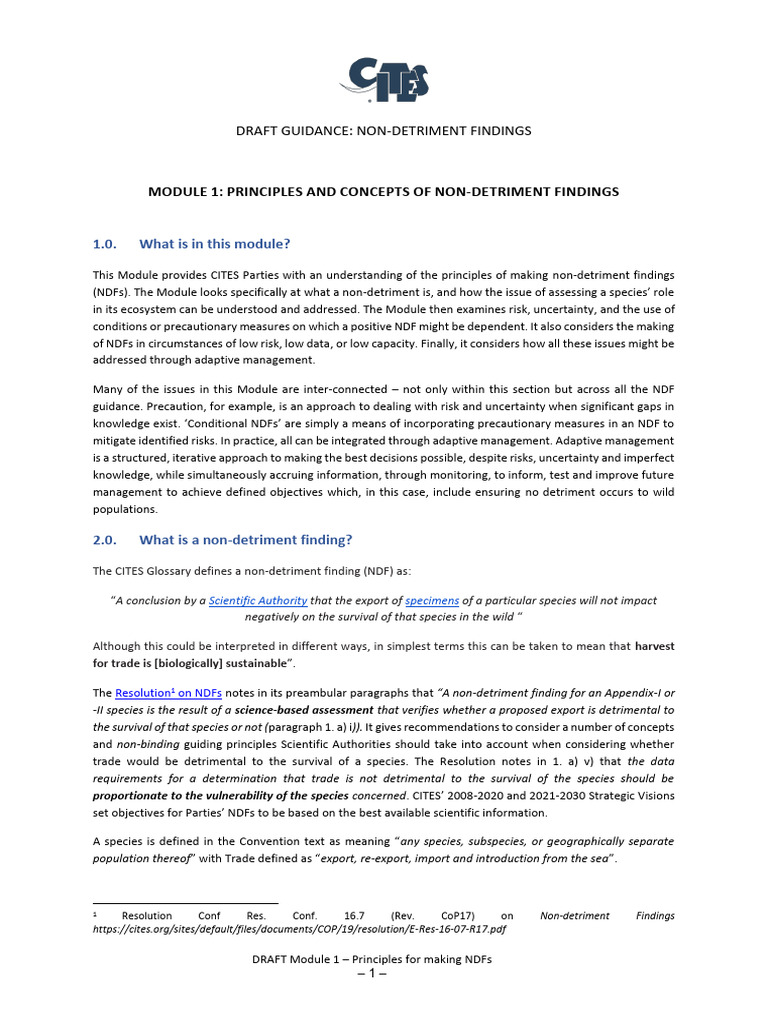 Non-Detriment Findings Guidance Module | PDF | Risk | Endangered Species