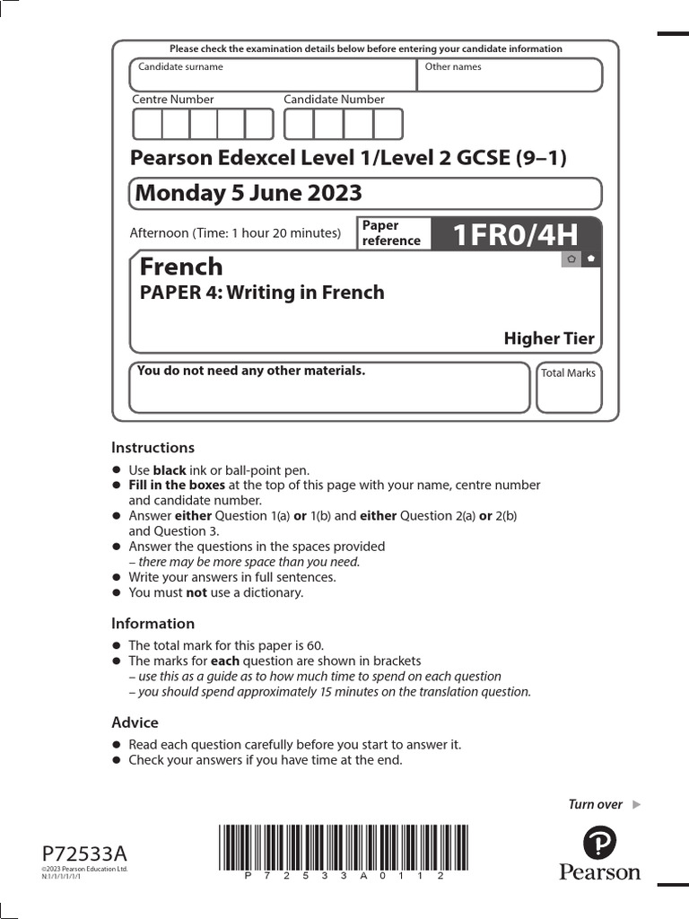 GCSE French Writing Exam Paper 4 | PDF | Vocational Education | Schools