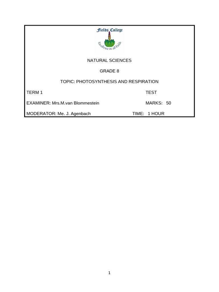 gr 8 ns test | PDF | Photosynthesis | Chloroplast