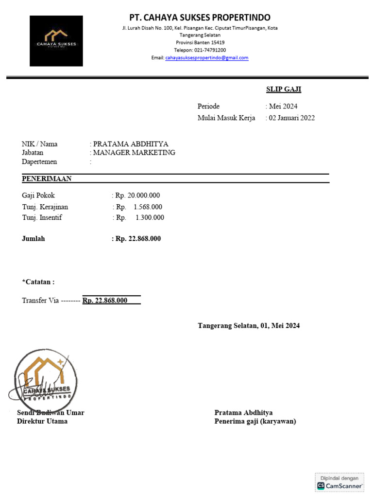 Payslip Mei 24 (Pak Adit) | PDF