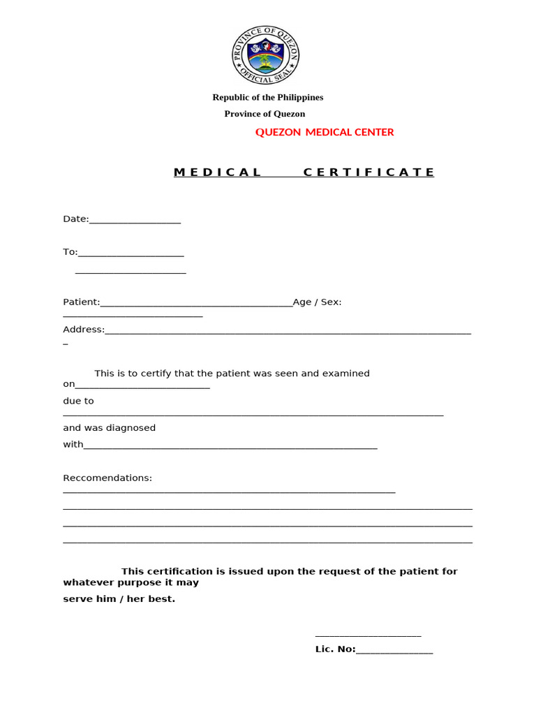Republic of The Philippines Med Cert | PDF