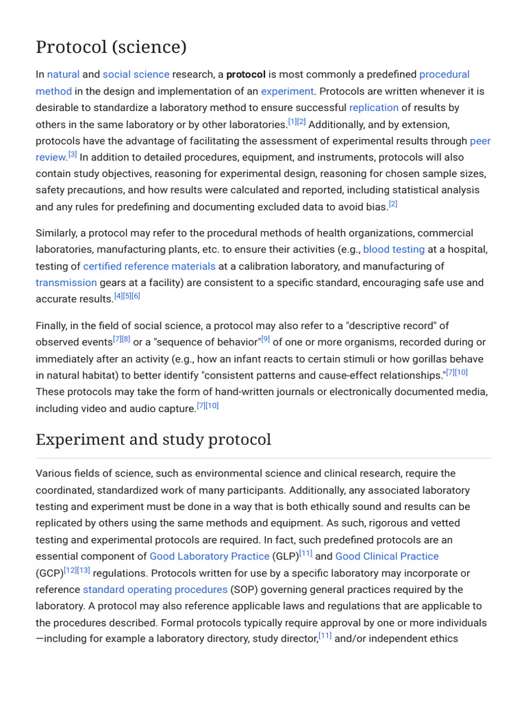 Protocol (Science) - Wikipedia | PDF | Design Of Experiments | Empiricism