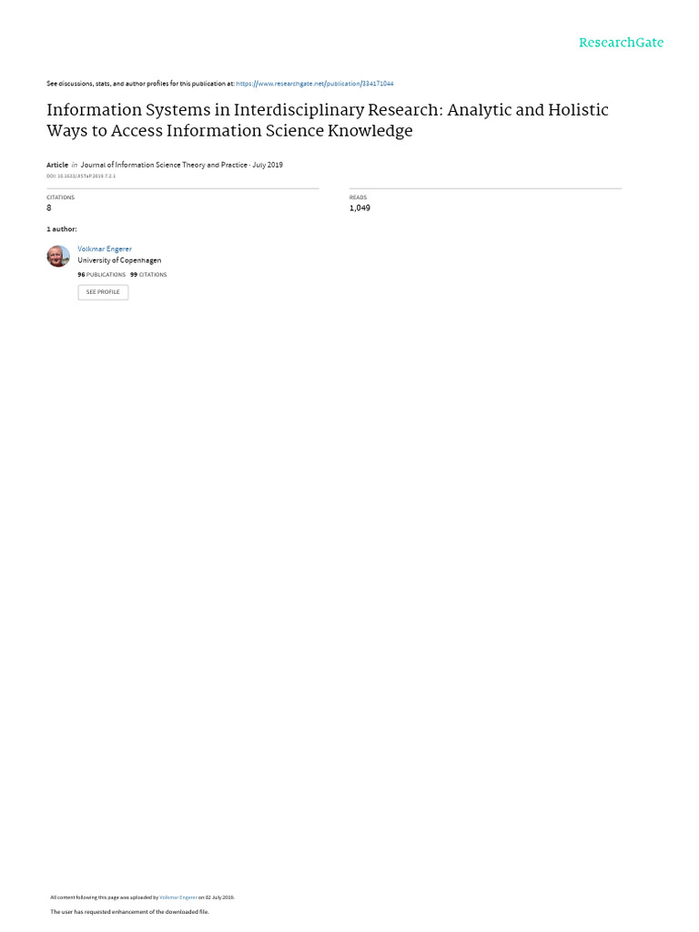 Information Systems in Interdisciplinary Research: Analytic and Holistic Ways to Access ...