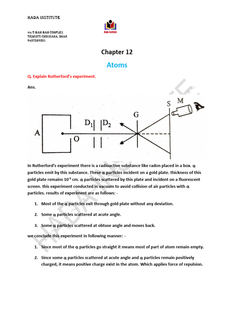 Chapter 12 - Atoms | PDF | Electron | Atoms