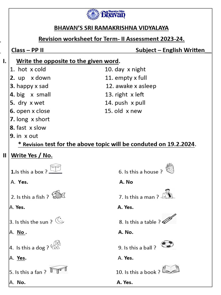 Term 2 English Revision Worksheet Pdf