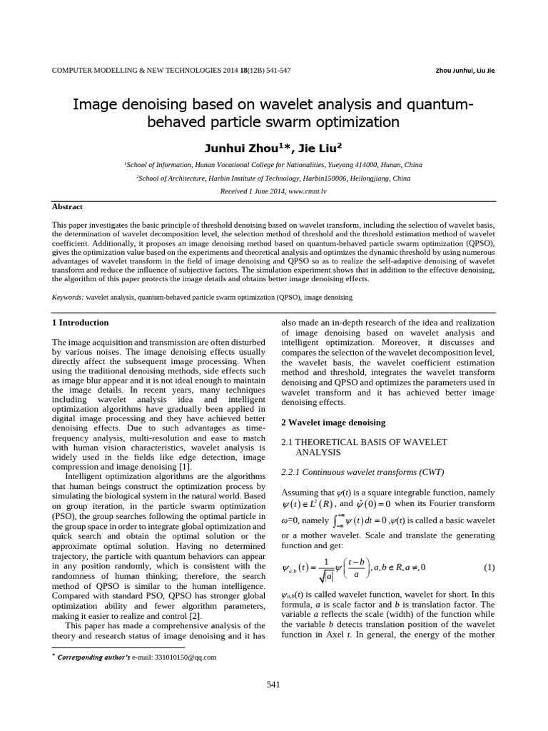 Image Denoising Based on Wavelet Analysis and Quantum | PDF | Wavelet | Applied Mathematics