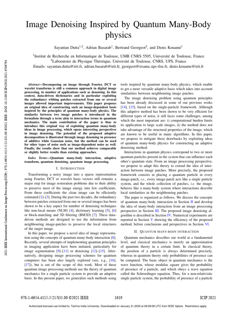 Image Denoising Inspired by Quantum Many-B Ody Physics | PDF | Quantum Mechanics | Physics