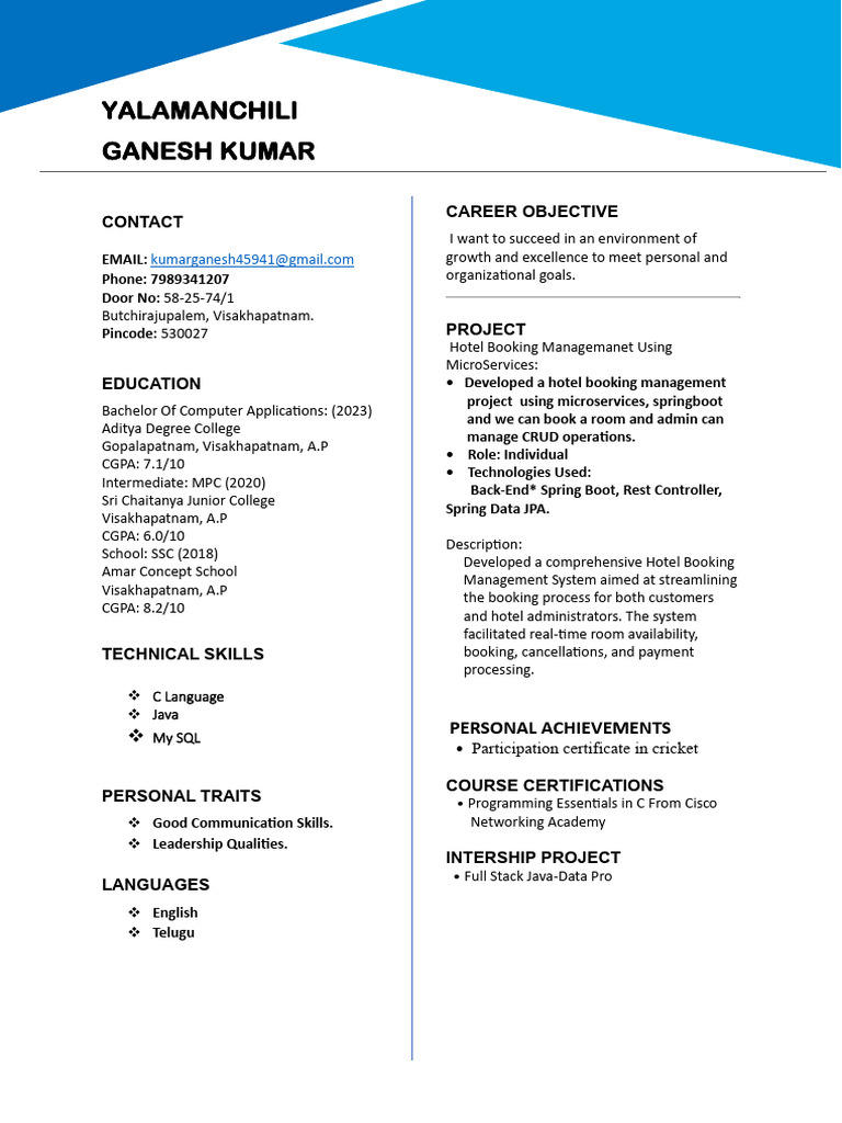 Ganesh Kumar 2024 Resume | PDF | Computing