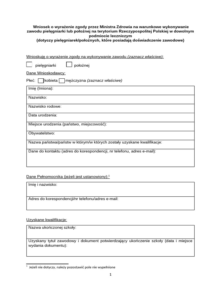 Załącznik NR 1 - Wzór Wniosku Warunkowe PWZ Z Dośw - 04 (2) - 4 | PDF