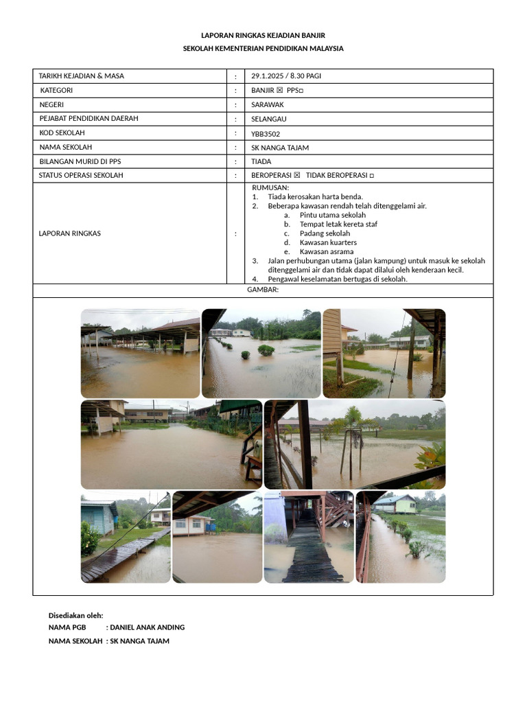 Laporan Ringkas Banjir SK Nanga Tajam 29.01.2025 | PDF