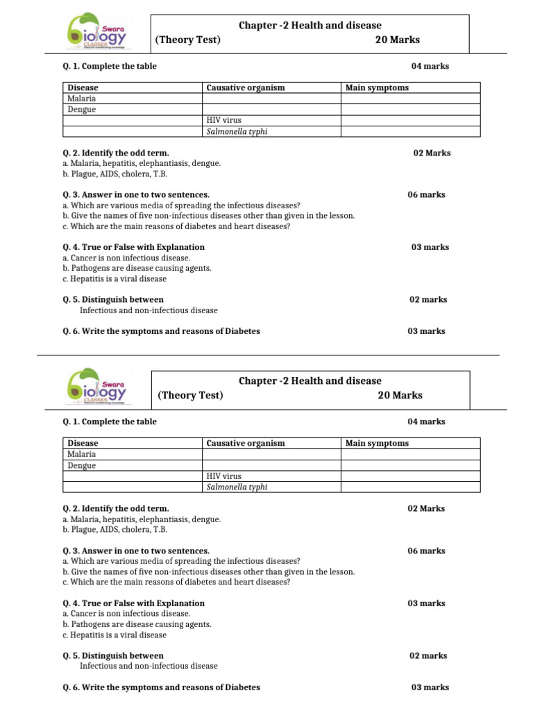 Health and Disease Theory Test Guide | PDF | Infection | Microbiology