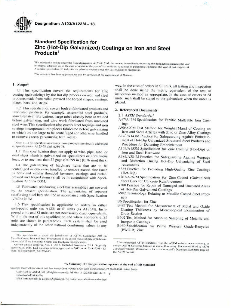 ASTM-A123-2013 | PDF