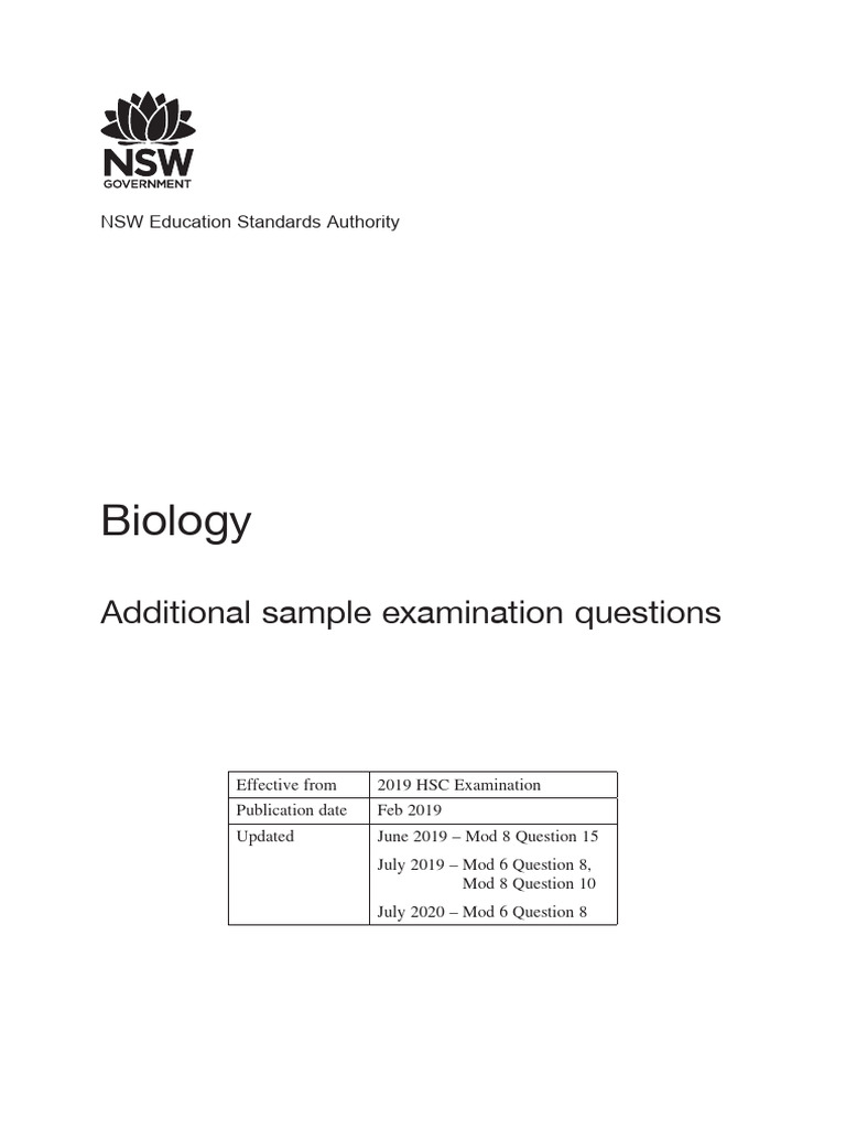 Biology 2019 Additional Sample HSC Questions | PDF | Meiosis | Genetics