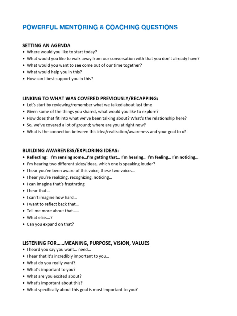 Great Mentoring Questions | PDF | Feeling | Psychological Concepts